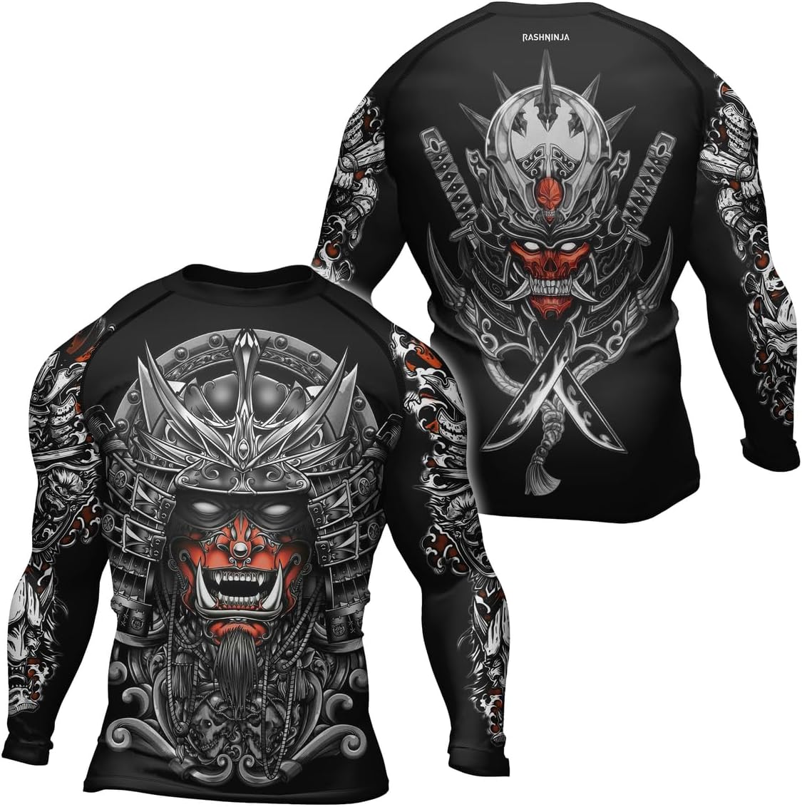 RASHNINJA Samurai Men's Long Sleeve Compression Rash Guard MMA BJJ Jiu ...