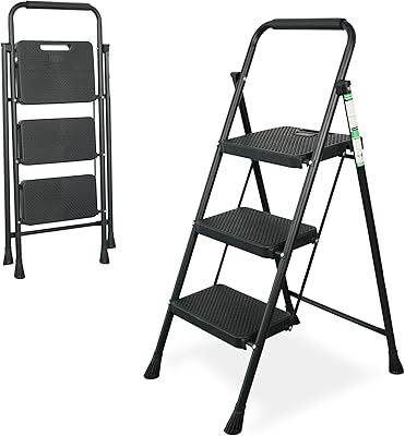 BONTEC 4-Step Ladder, Folding Step Stool with Tool Platform, Wide Anti ...