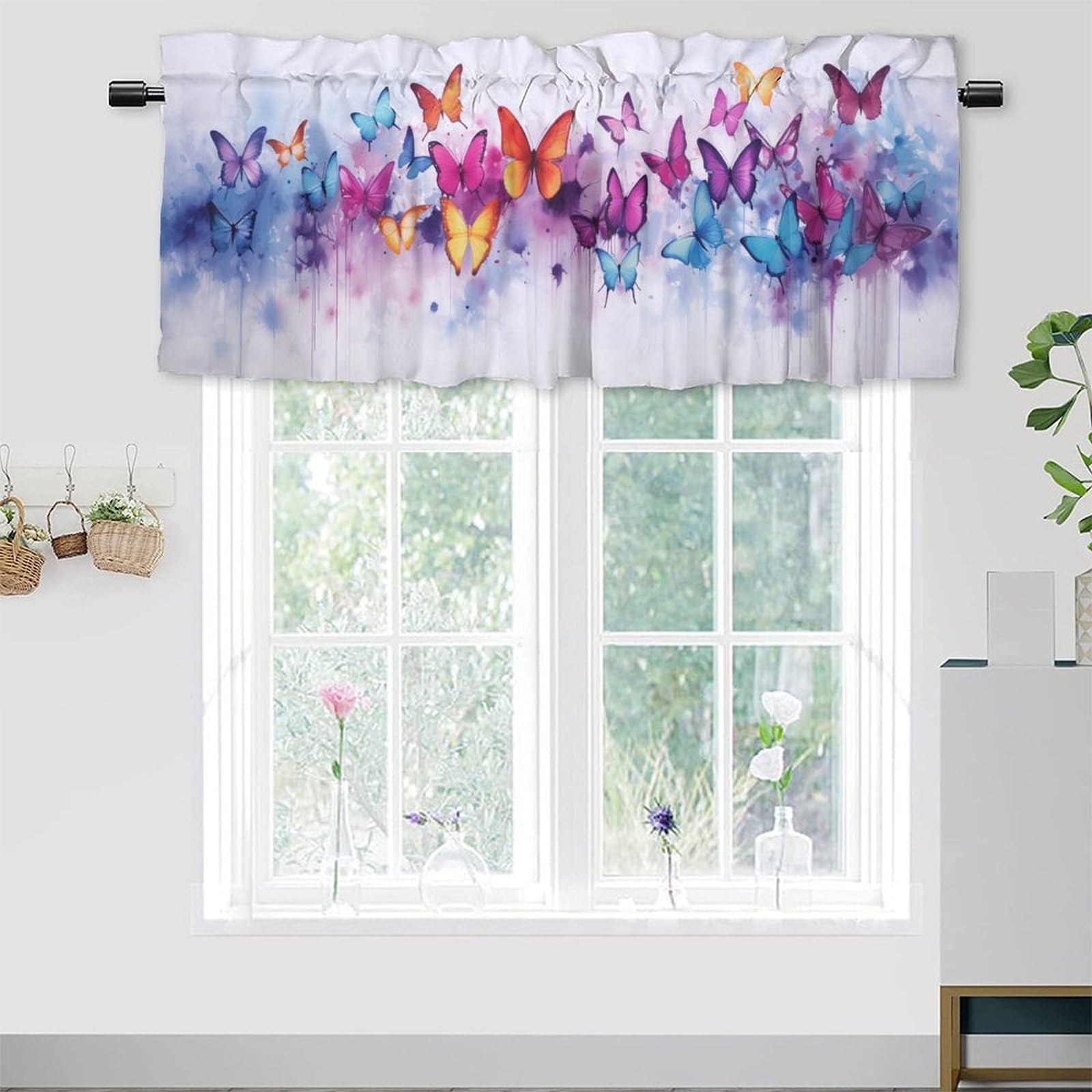 Amazon.com: Butterfly Rainbow Window Valance,Cartoon Watercolor ...