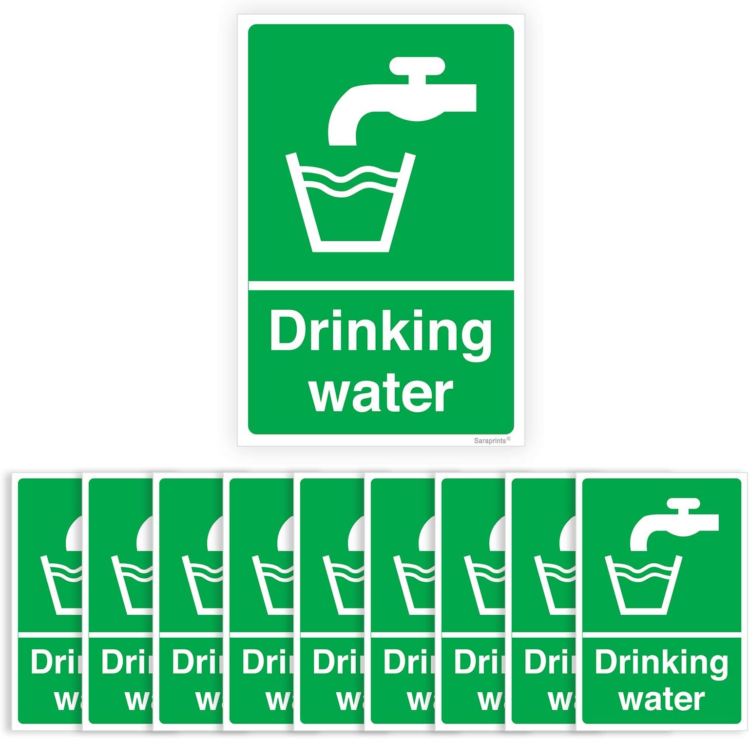 Pack of 10 Drinking Water Sticker (150 x 100 mm) Waterproof Drinking ...