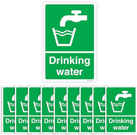Pack of 10 Drinking Water Sticker (150 x 100 mm) Waterproof Drinking ...