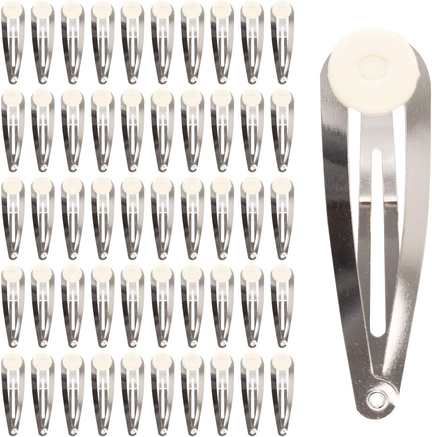 50 Pack 5cm /2 Inch DIY Base Craft Plain Small Silver Metal Snap Hair ...