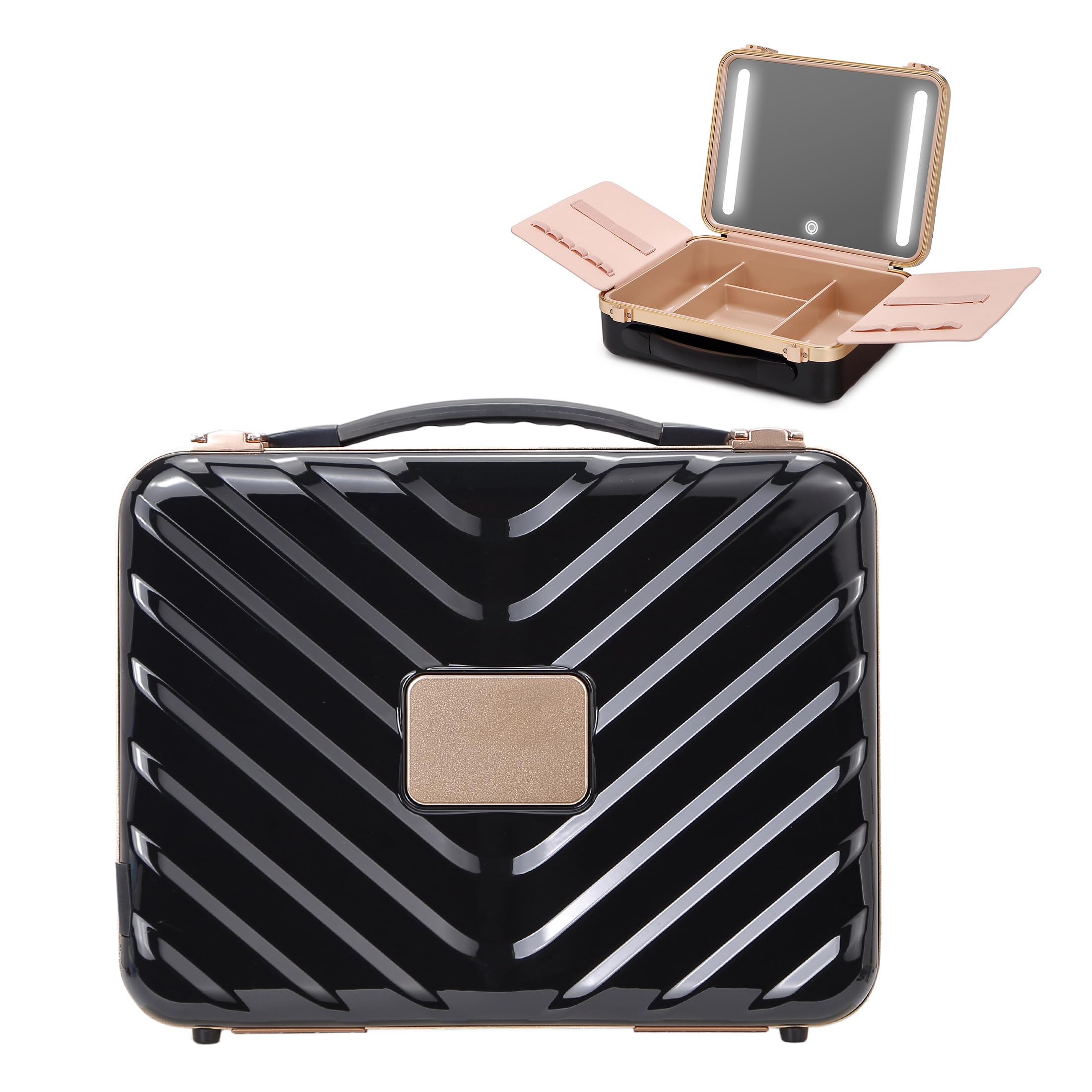 Amazon.com: Travel Makeup Case with LED Mirror, Portable Cosmetic Bag ...