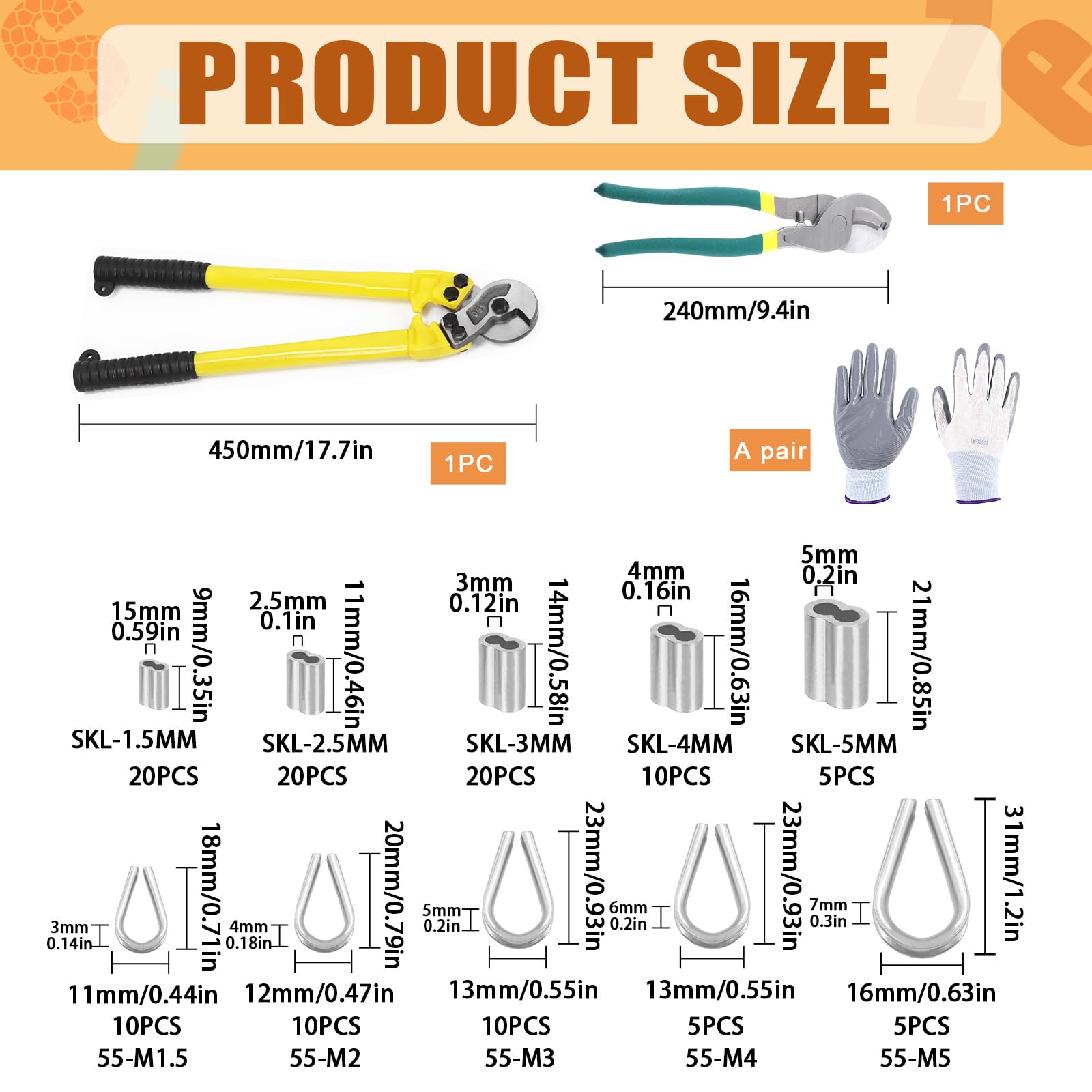 118Pcs 18" Hardened Cable Cutter, Up to 5/16" Stainless Steel Wire Rope ...