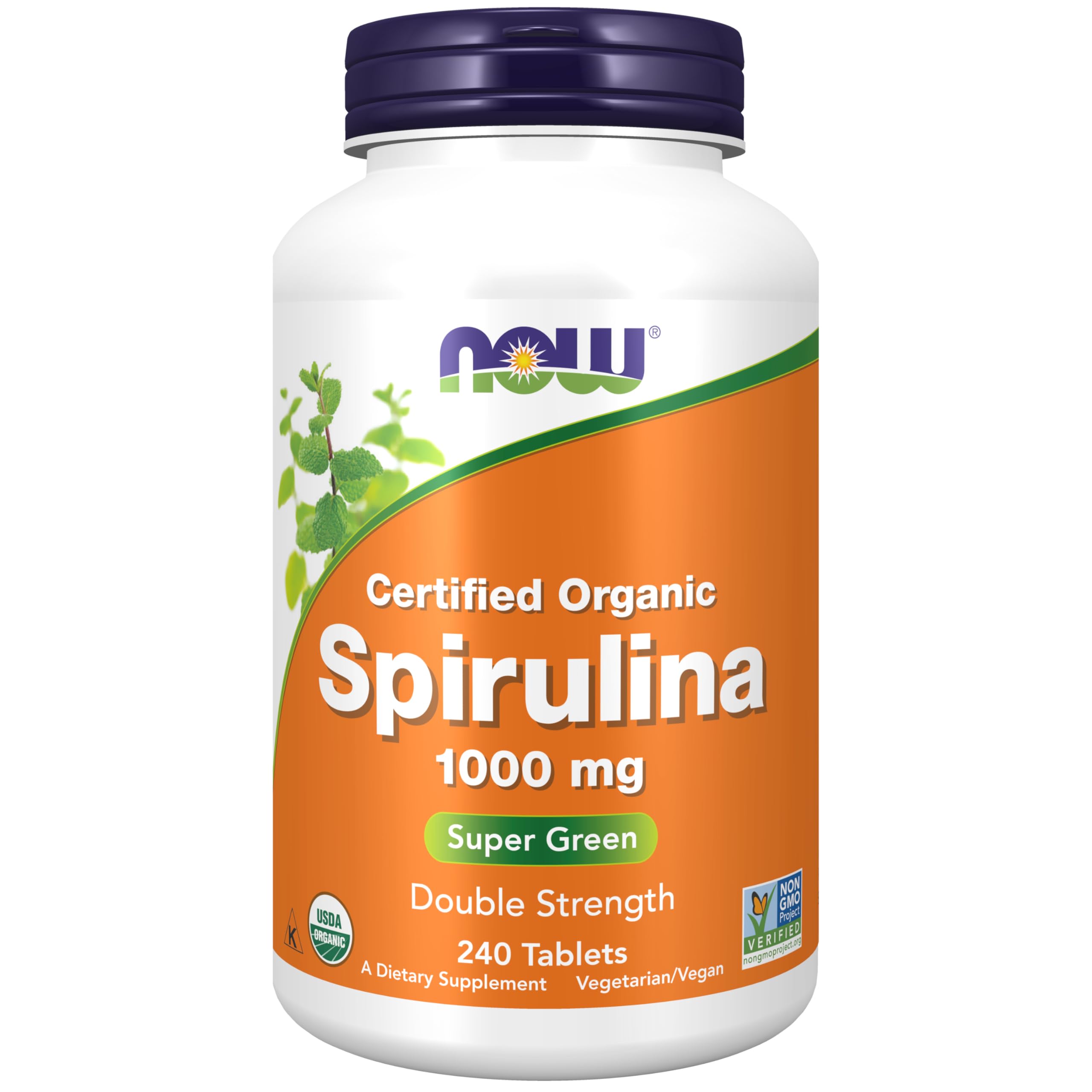 NOW Supplements, Certified Organic, Spirulina 1000 mg (Double Strength ...