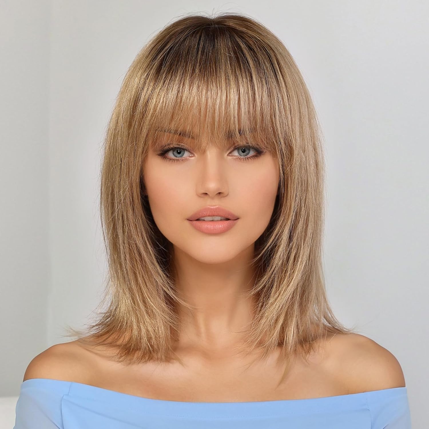 Amazon.com : KKU 12 Inch Ombre Ash Blonde Wigs Human Hair for Women ...