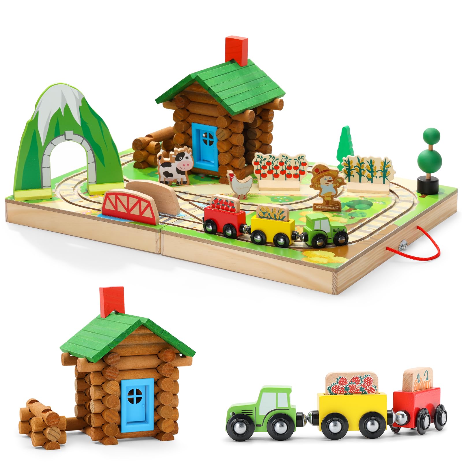 Amazon.com: SainSmart Jr. 78-Piece Wooden Take-Along Tabletop Railroad ...
