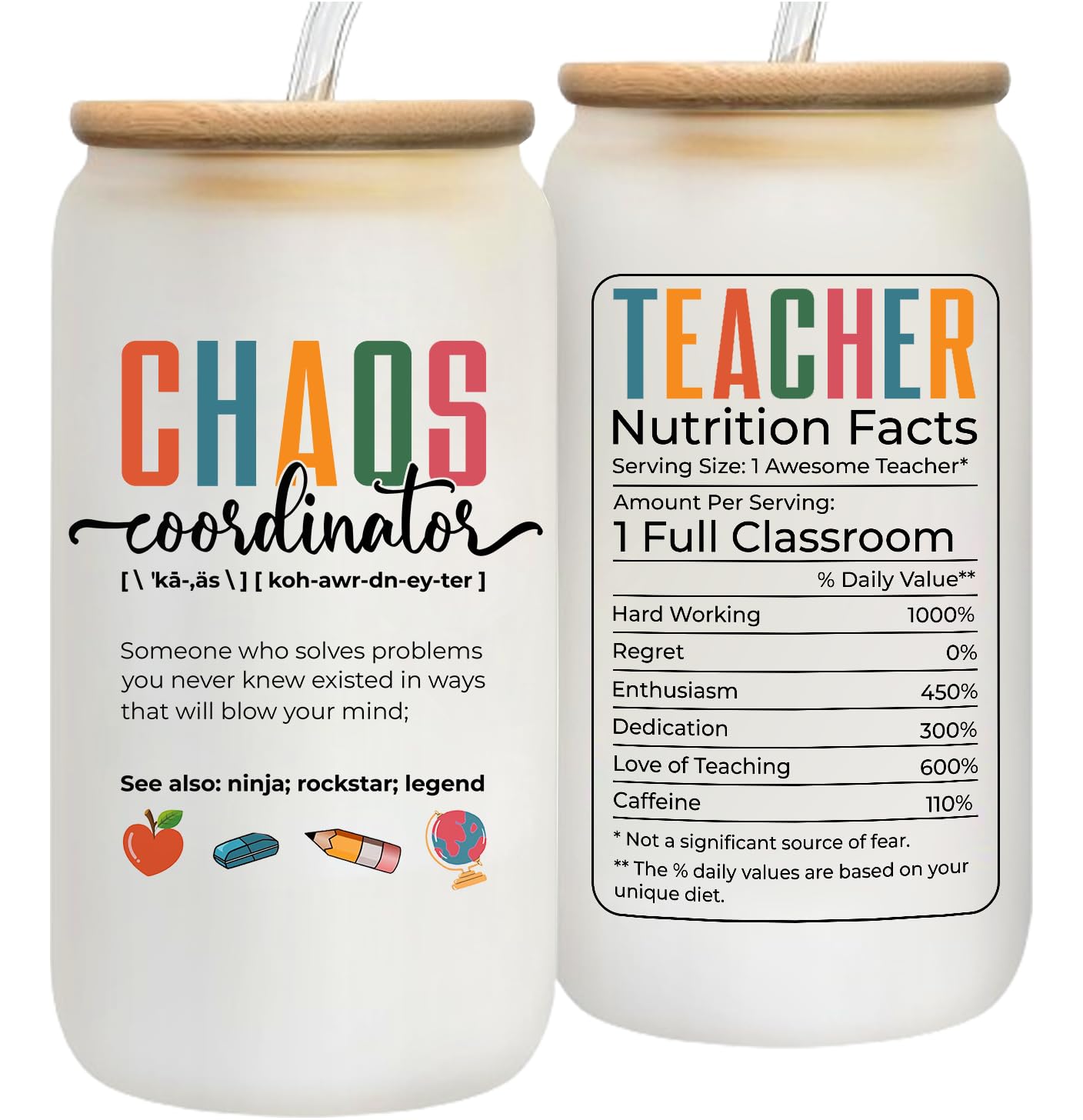 Amazon.com: Teacher Glass Cup Tumbler Chaos Coordinator Teacher Gifts ...