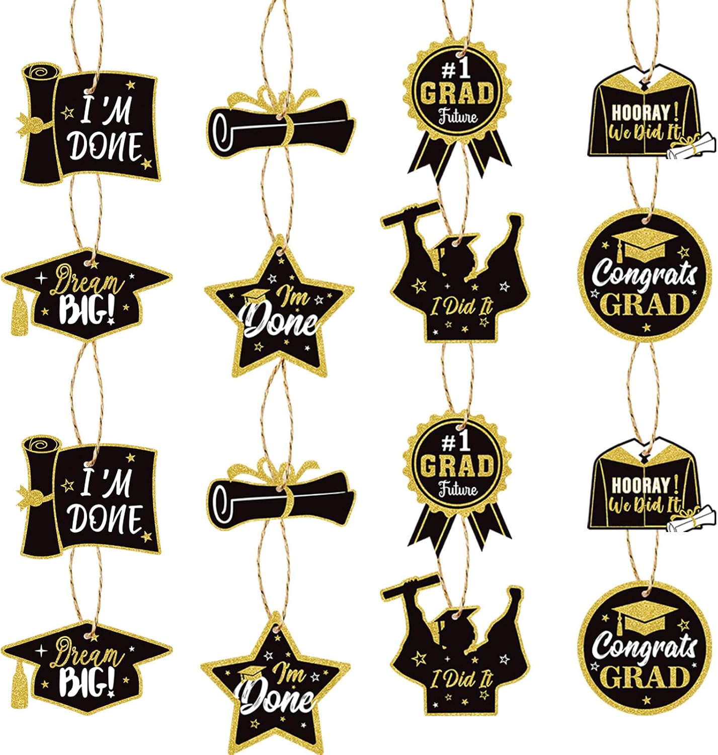2025 Graduation Tree Hanging Decorations (16Pcs) - Black Gold Mini ...