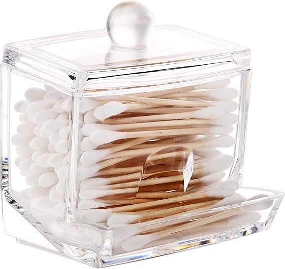 Luxspire Cotton Swab Holder, Acrylic Q-Tip Storage with Lid 7 oz, Clear ...