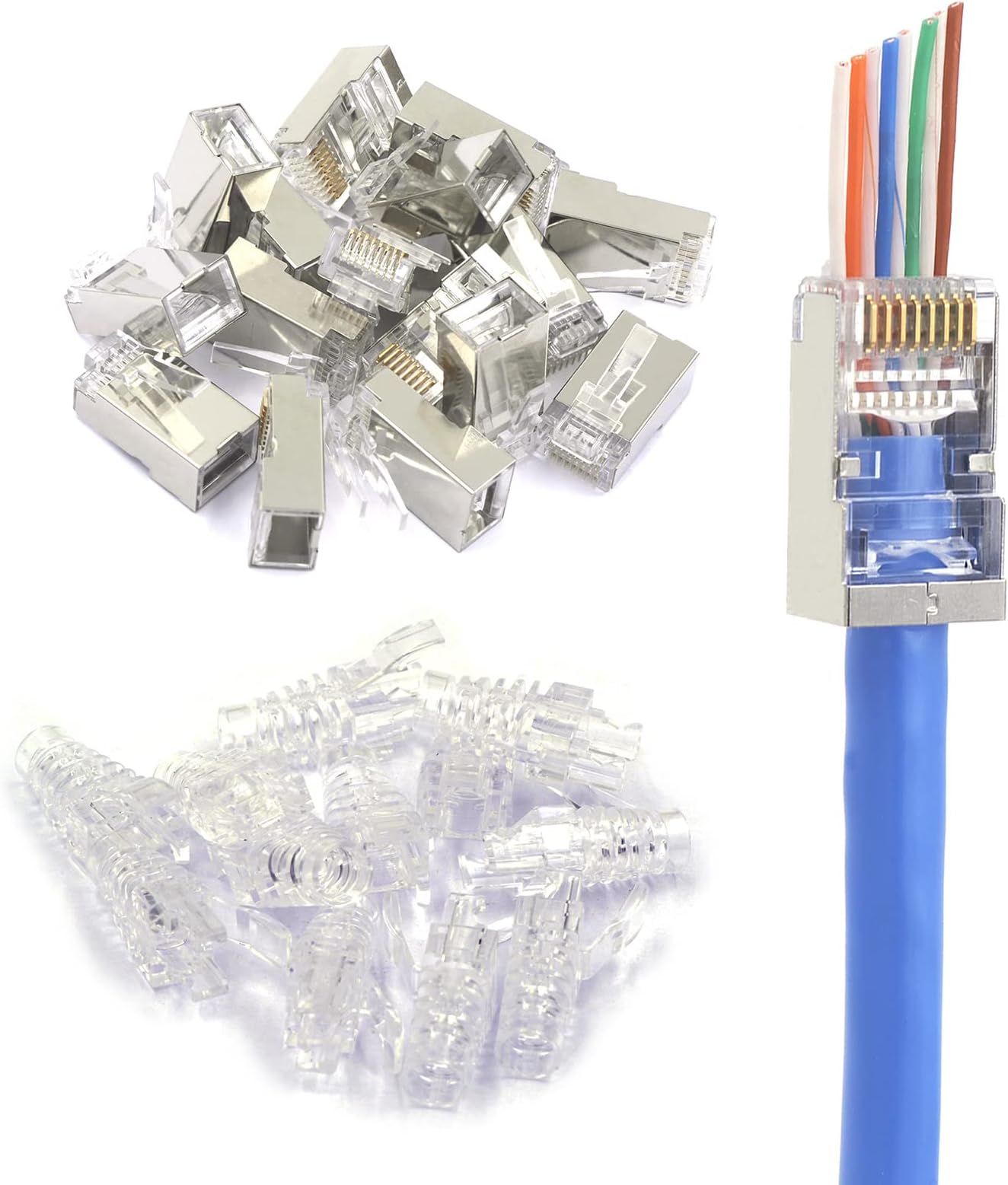 VCE Shielded RJ45 Pass Through Connectors Cat6 with Protection Boots 25 ...