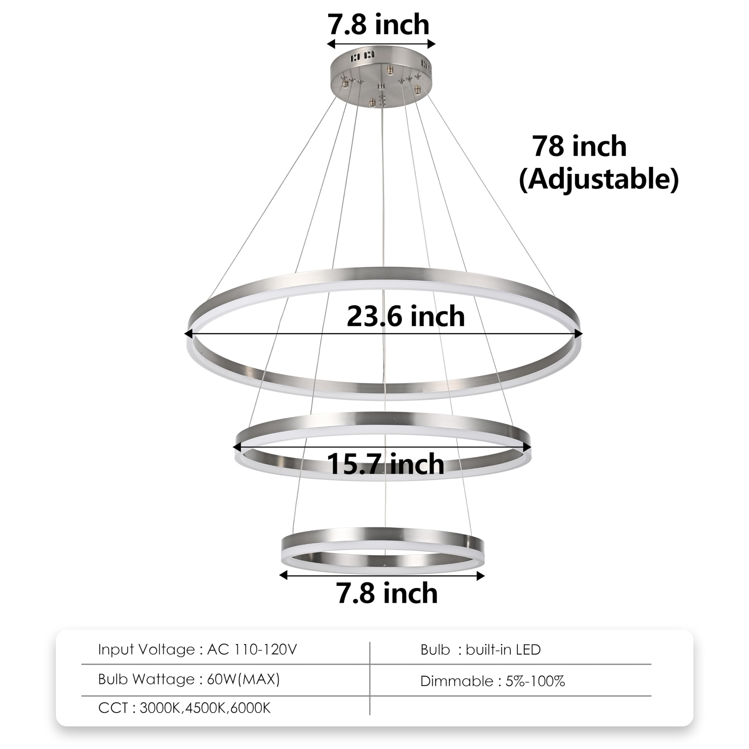 Mccokaige Nickel Led Ring Chandelier Modern Ring Pendant Light 3 Ring ...