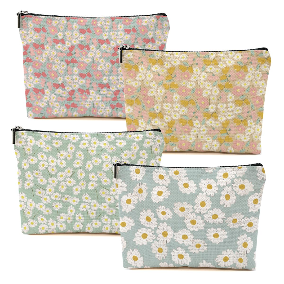 Amazon.com: 4 Packs Vintage Daisy Flowers Makeup Bag Floral Cosmetic ...