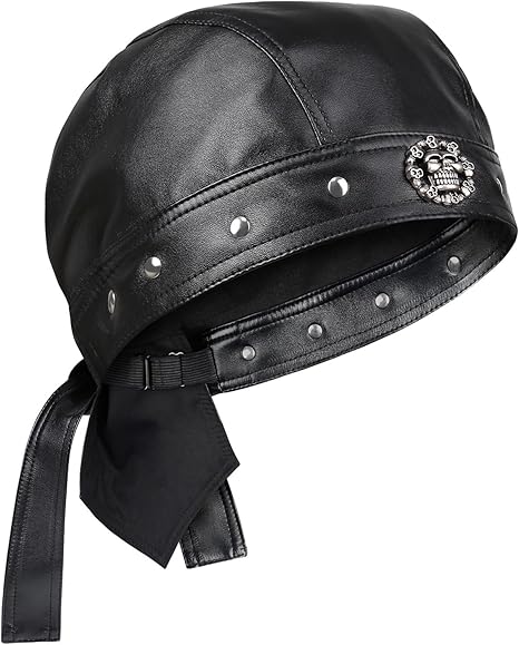 Amazon.com: Leather Motorcycle Cap with Skull-Head Rivets - Black ...