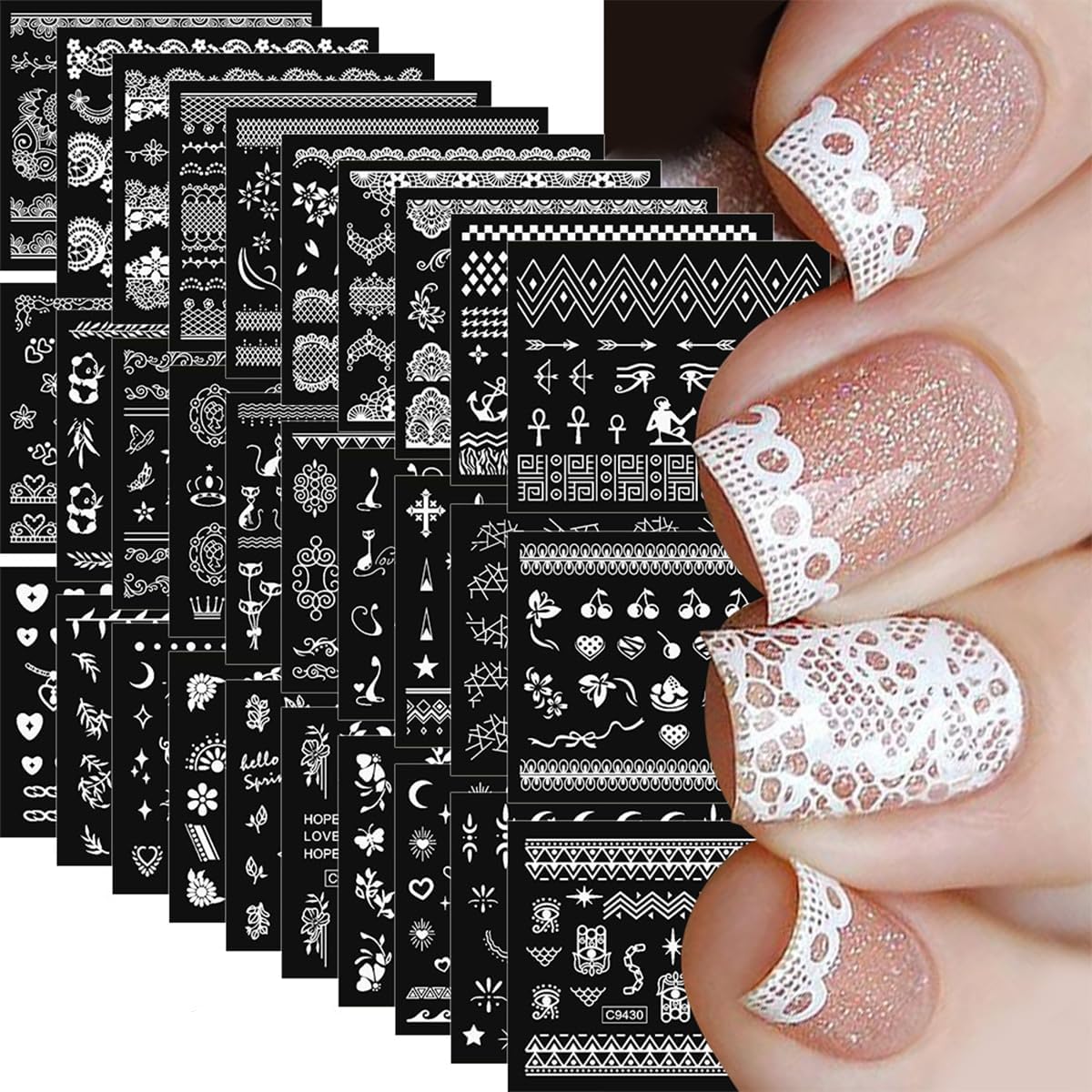 Amazon.com: Lace Nail Art Stickers 3D Self-adhesive Wedding Decal for ...