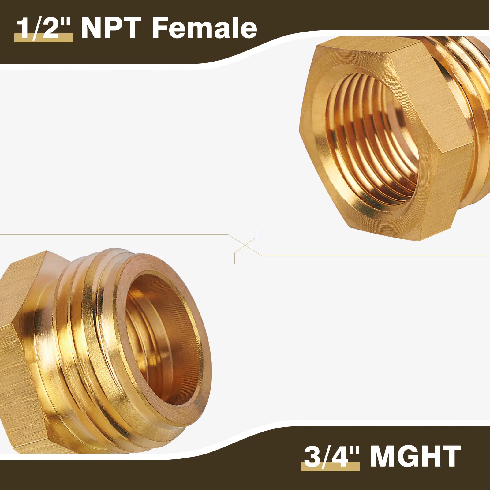 Snapklik.com : JUWO 3/4 Male GHT X 1/2 NPT Female Connector, Brass ...