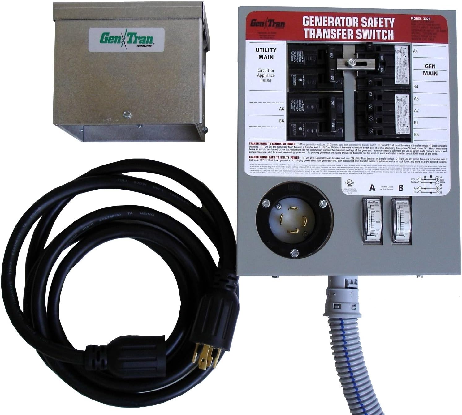 Amazon.com: GenTran 3028 30 Amp 8-Circuit Transfer Switch/Power Inlet ...