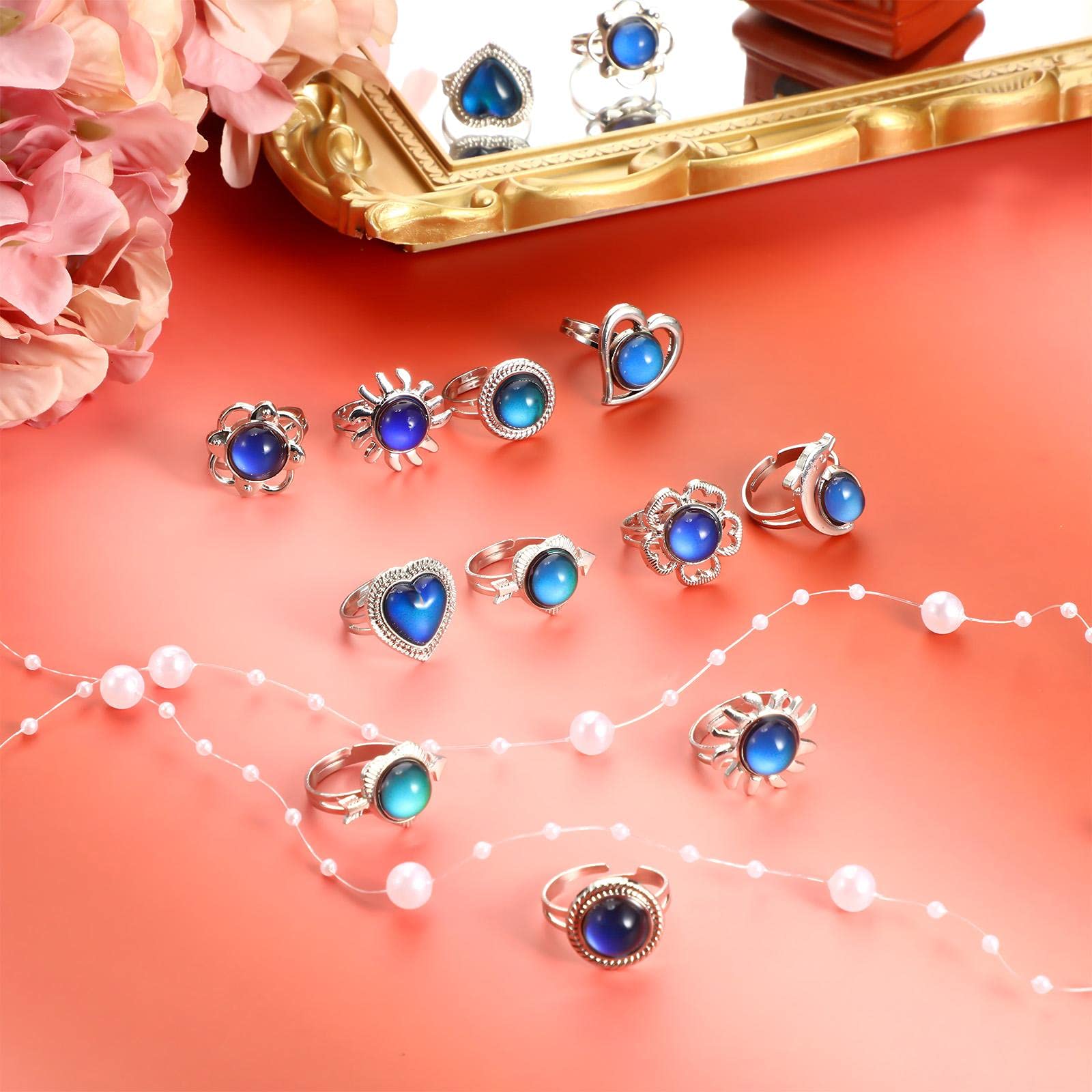 Buy 24 Pieces Adjustable Mood Rings for Women Temperature Change Color ...