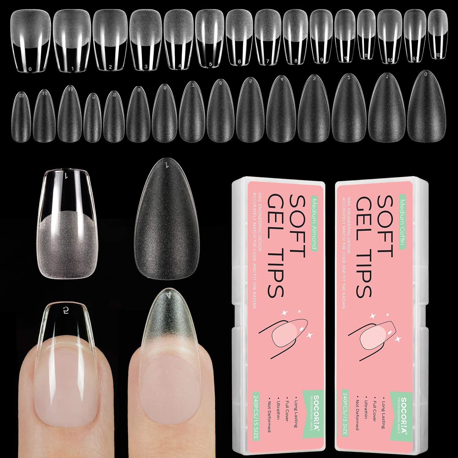 Amazon.com: TXMOYI 240pcs Medium Almond Acrylic False Nail Tips Kit ...