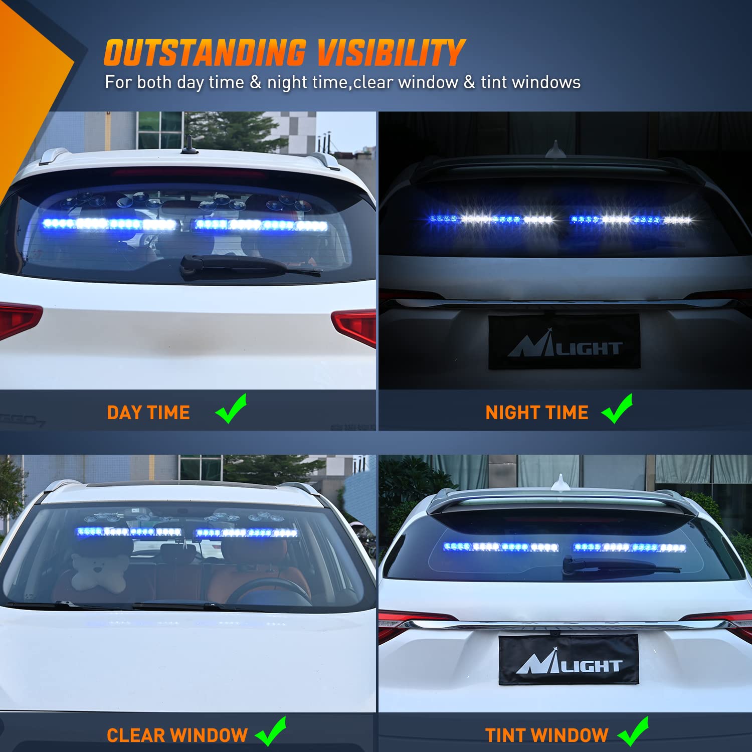 Nilight Traffic Advisor Emergency Strobe Light Bar 2 in 1 17Inch 32LED ...