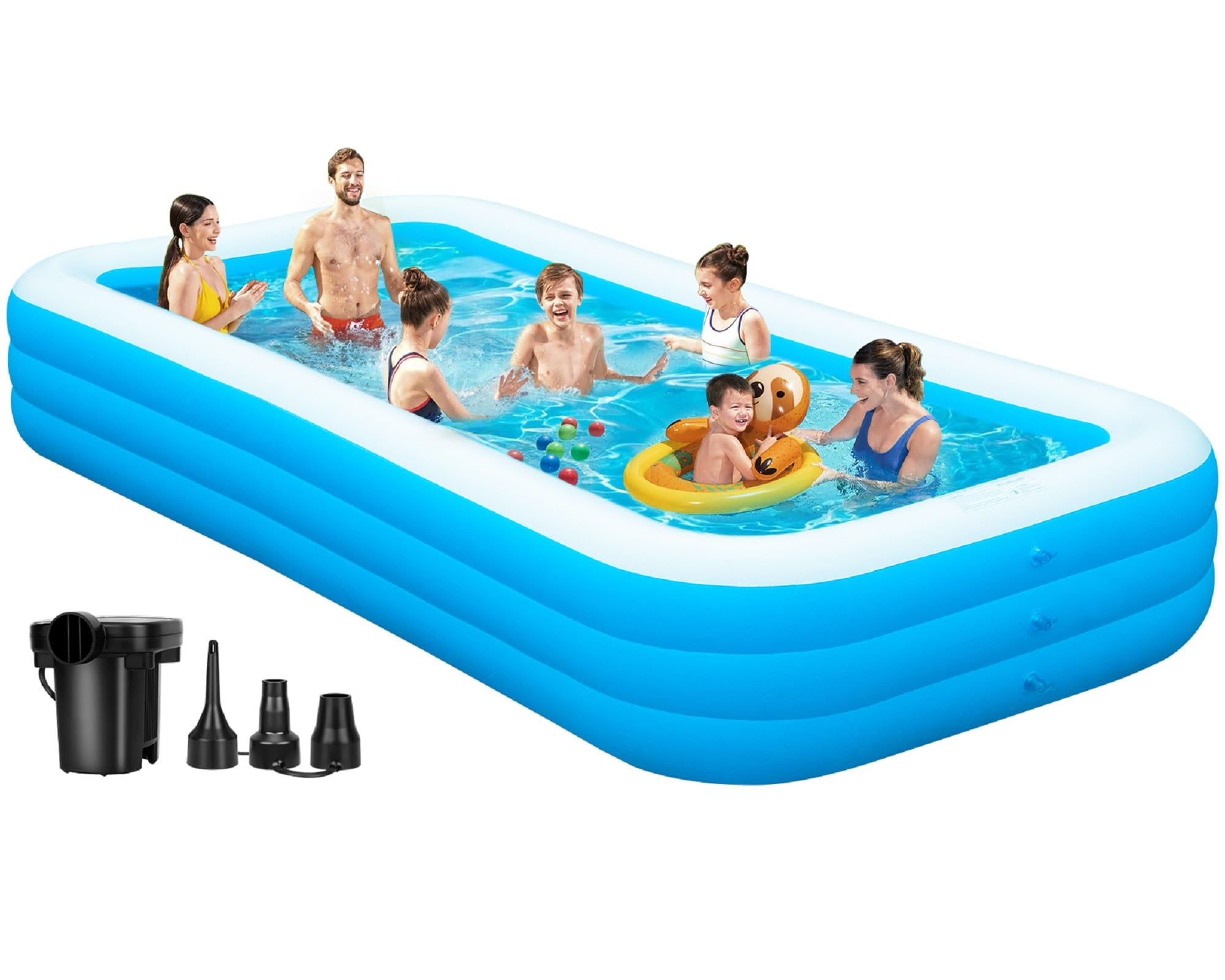 Amazon.com: Inflatable Pool with Pump, 130" x 72" x 22" Full-Sized Blow ...