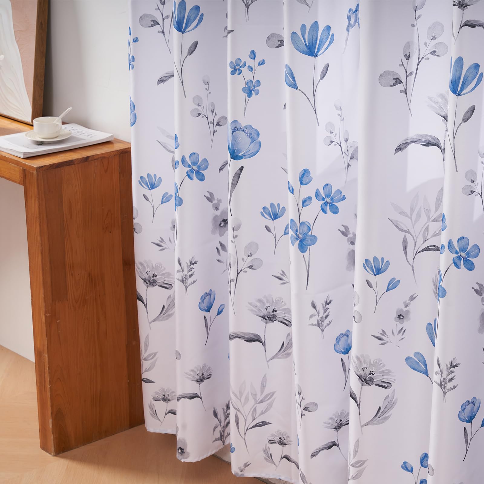 Amazon.com: CHICNOOK Blue Floral Light Filtering Curtains Watercolor ...