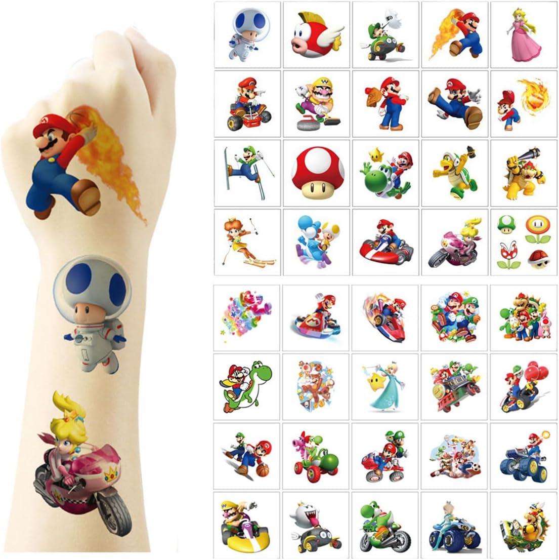 Amazon.com : 60PC Mario Temporary Tattoos Stickers,Mario Birthday Party ...