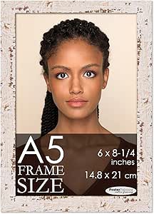 Amazon.com - A5 Frame White Rustic Farmhouse - Wooden 6x8.25 Frame ...