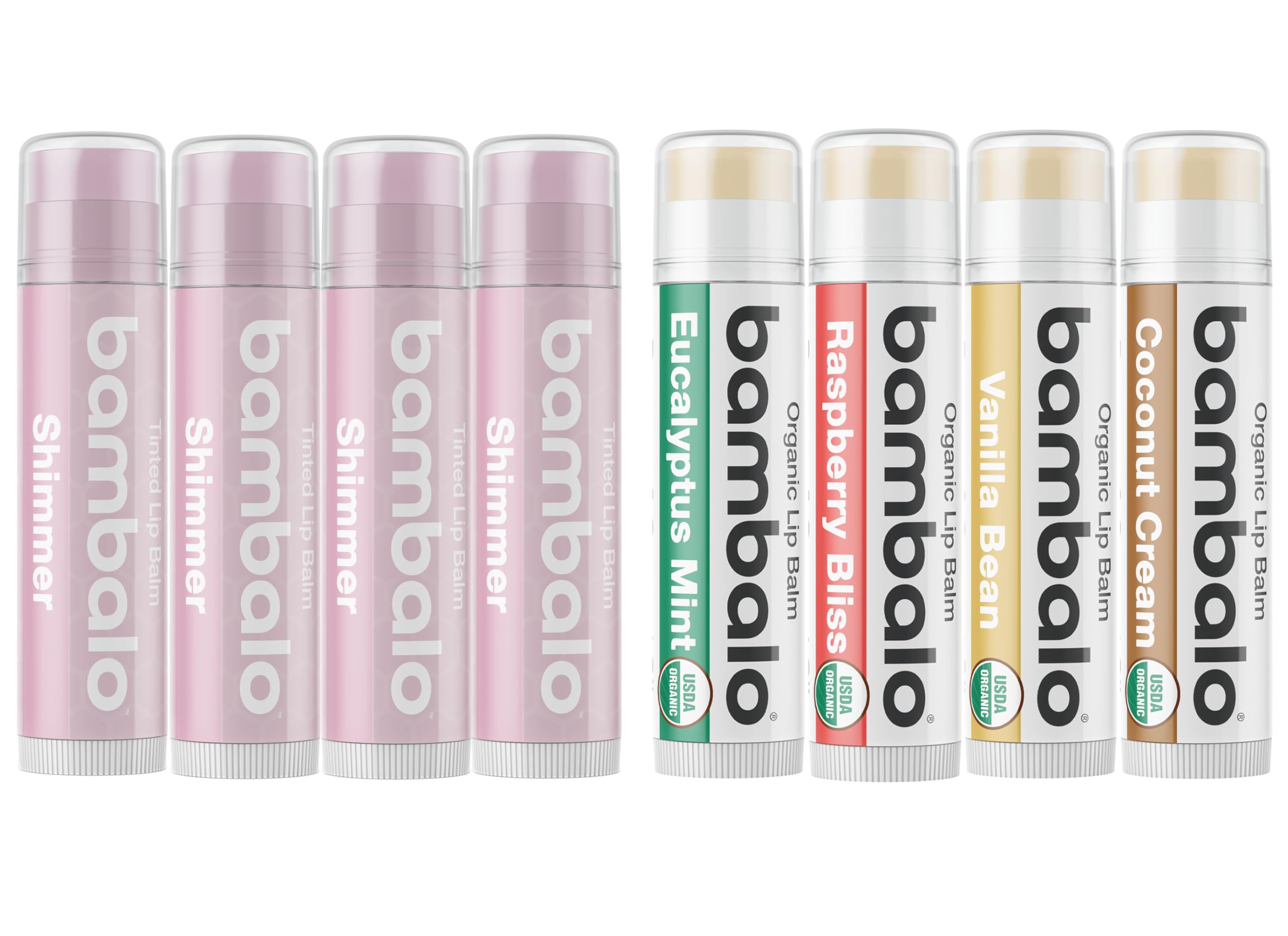 Amazon.com : 8-Pack Lip Balm Set with 4 Shimmer Tinted Balms & USDA ...