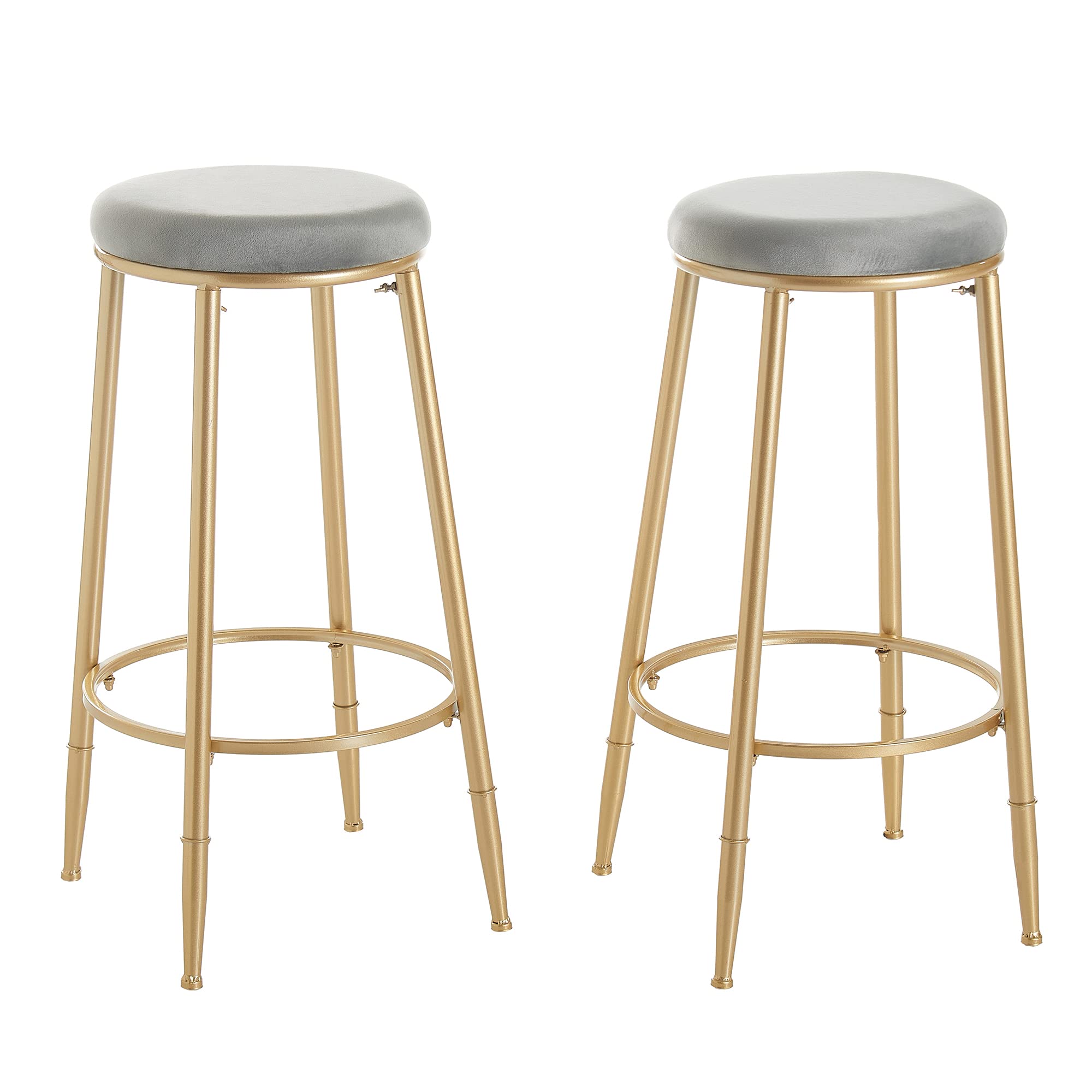 Gold Tall Bar Stools Set of 2, Round Velvet Upholstered Counter Height ...