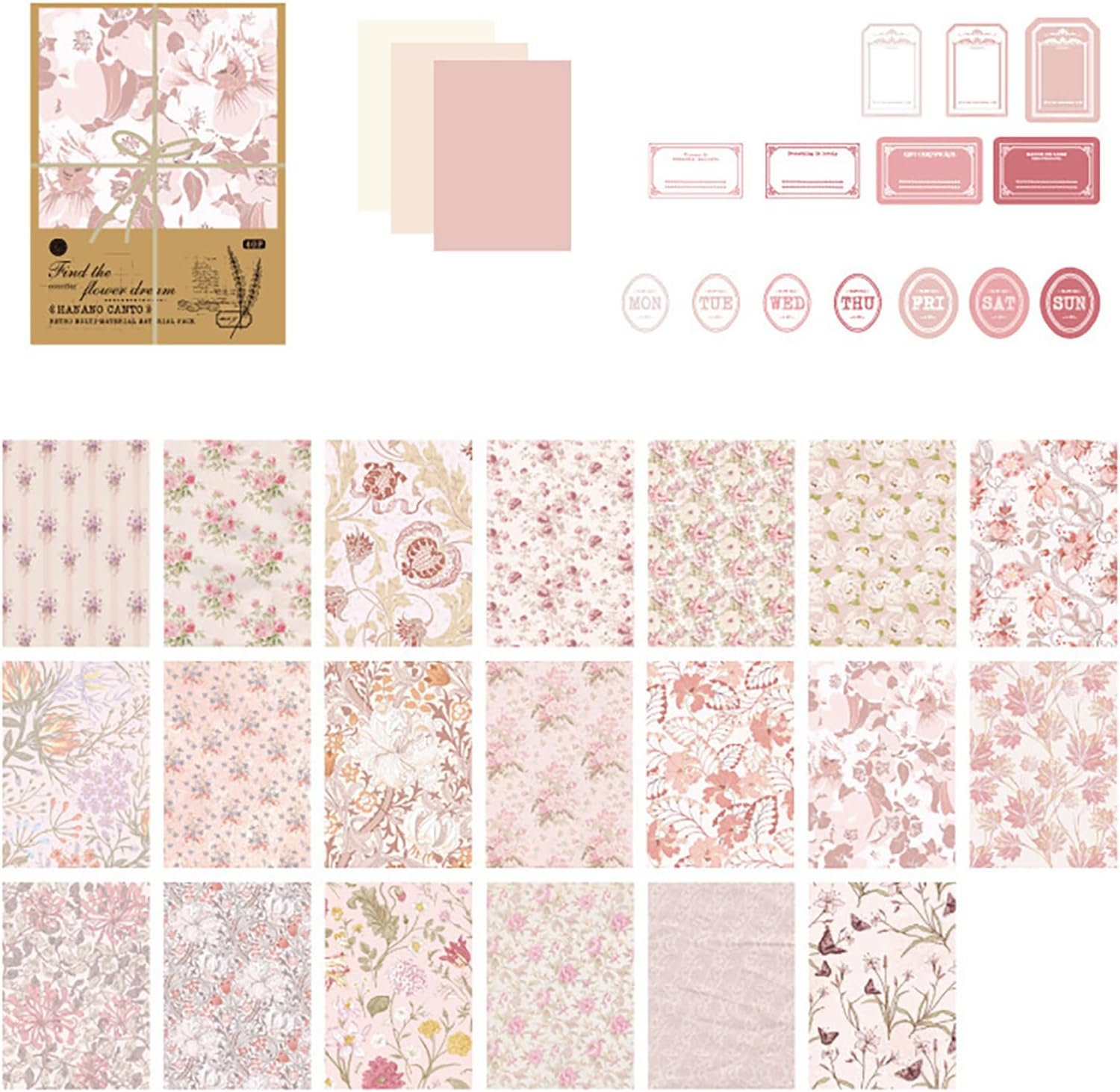 Amazon.com: Doraking 40pcs Vintage Flower Scrapbook Paper Sticker Set ...