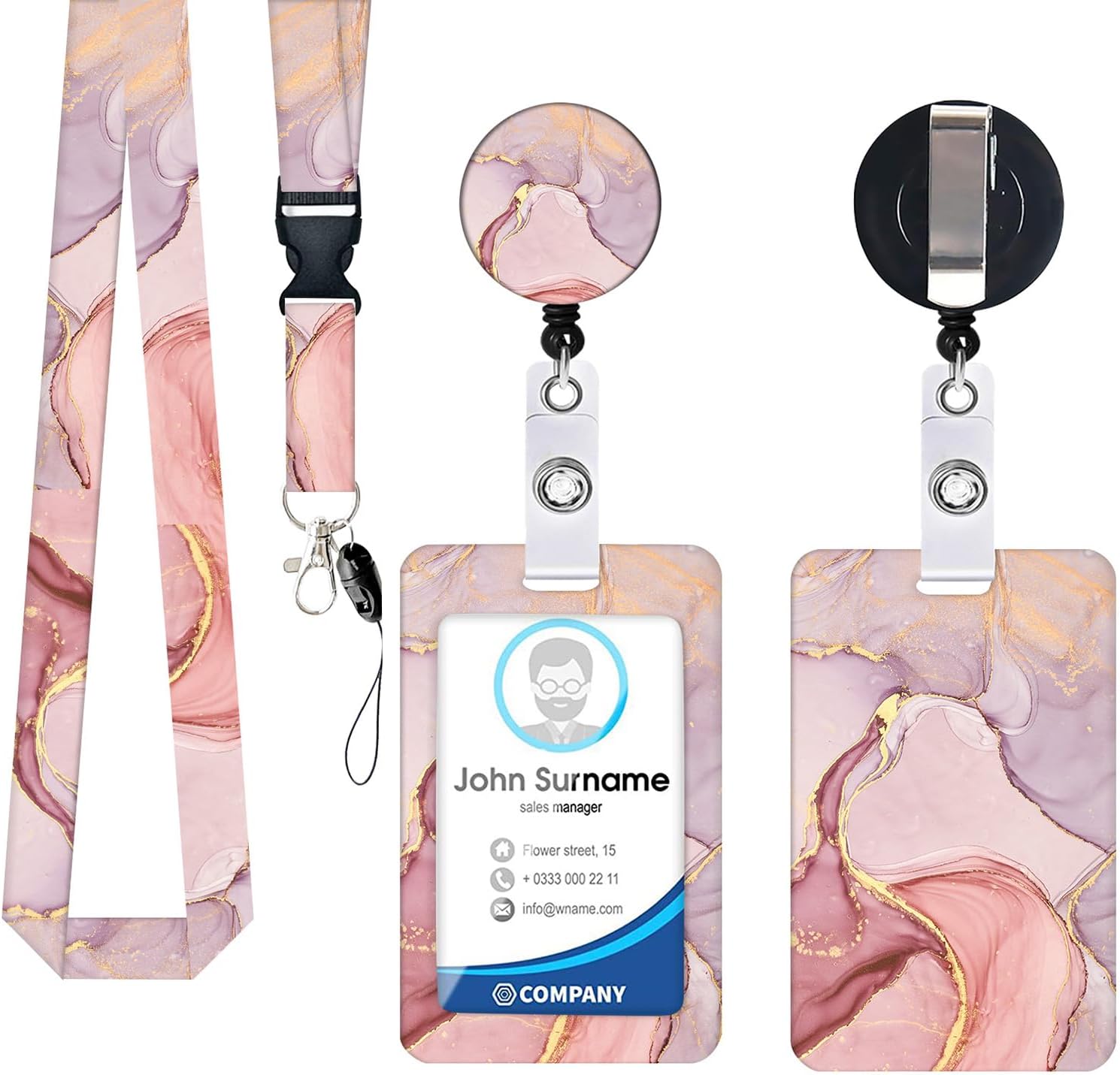 Jagowa Lanyard with Hard Card Case Marble Grain Name Badges ID Card ...