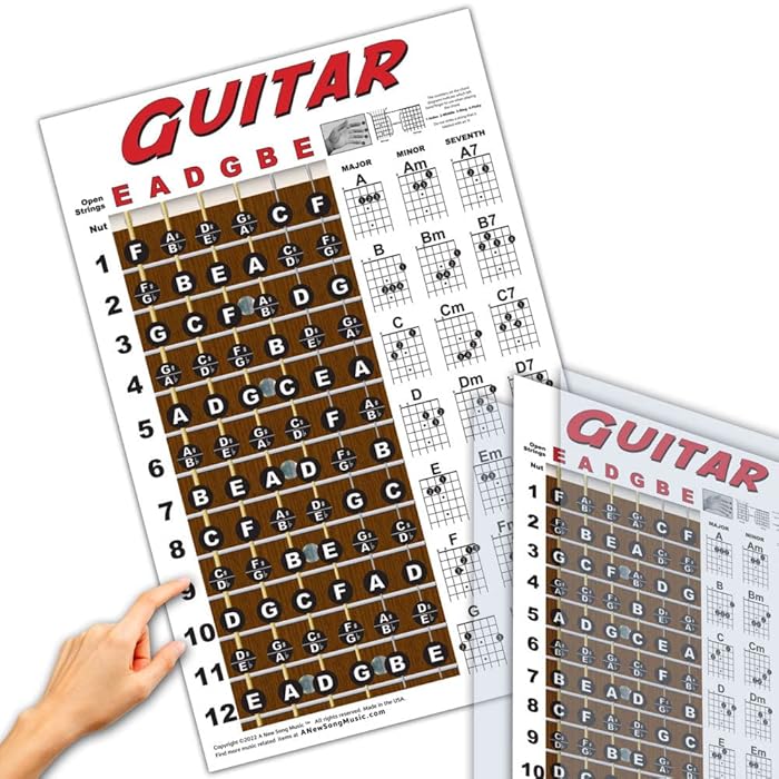 Buy Laminated Guitar Fretboard Notes & Easy Chord Chart - Instructional ...