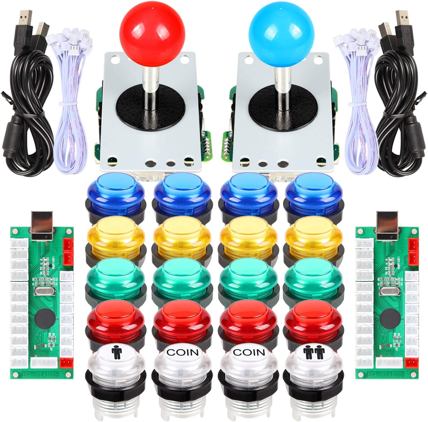 Buy Fosiya 2 Player LED Arcade Joystick Buttons Kit for Arcade PC Game ...