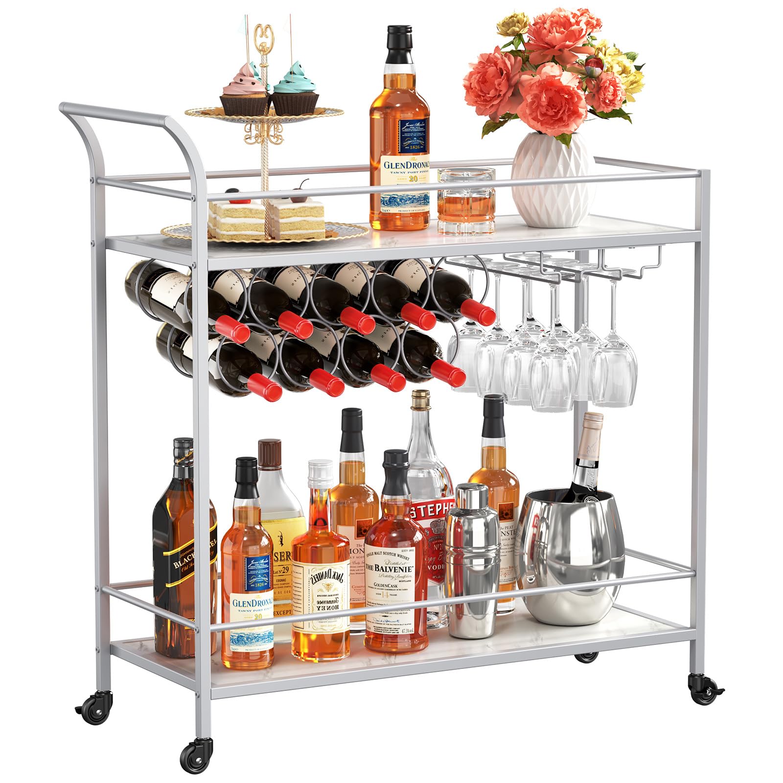 Lifewit Bar Cart, Home Bar Serving Cart, 2 Tier Drink Cart with 9 Wine ...