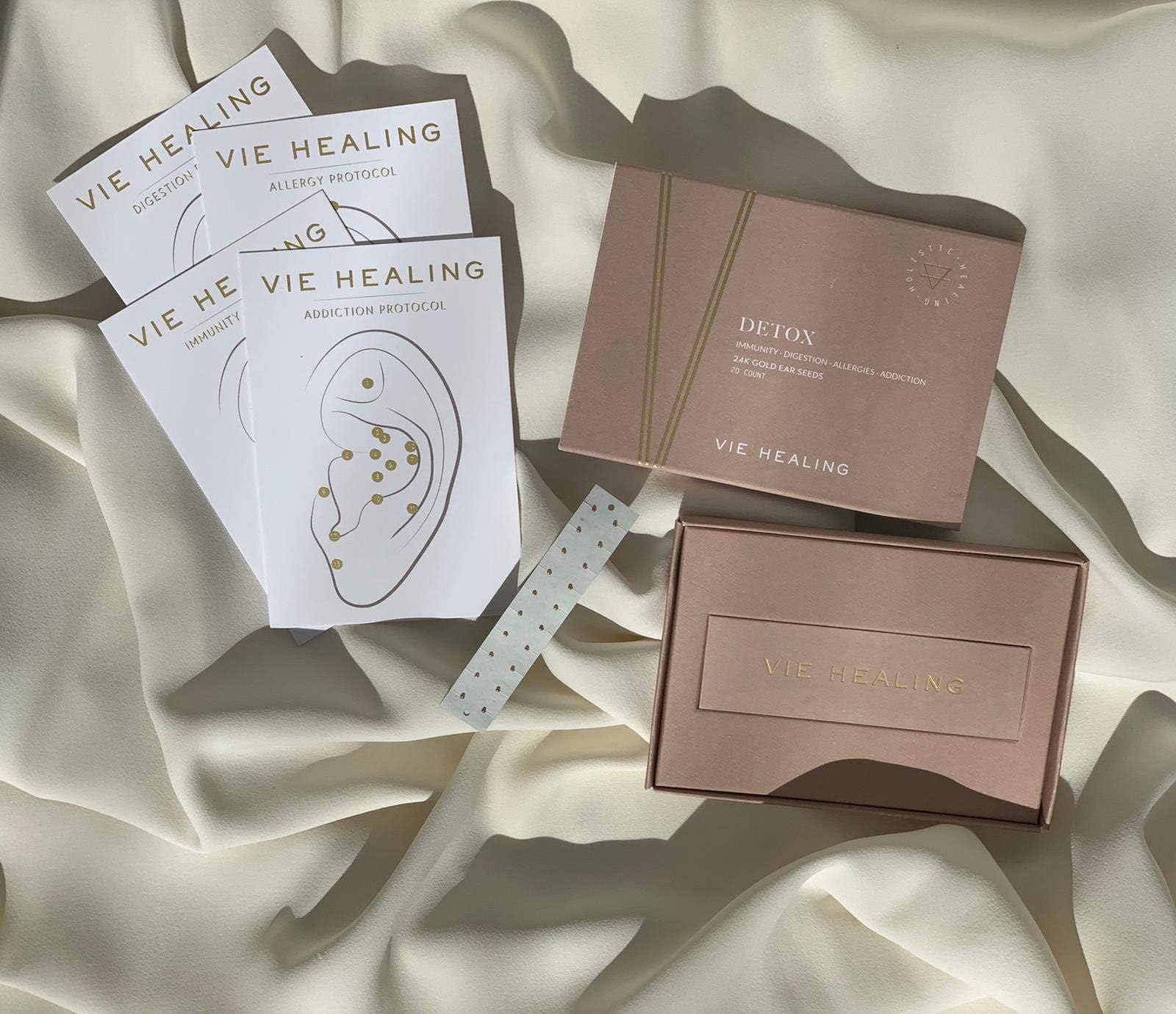 Amazon.com: Detox 24k Gold Acupressure Ear Seeds Vie Healing, with Ear ...