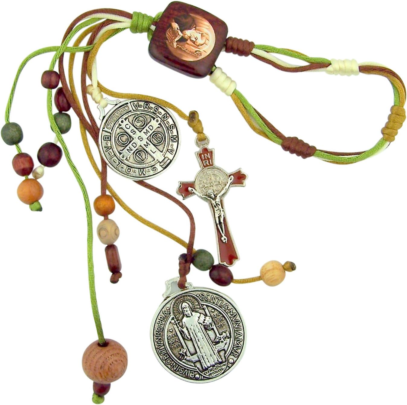 Amazon.com: Home Blessing Multi Color Wood Beads with St Benedict ...