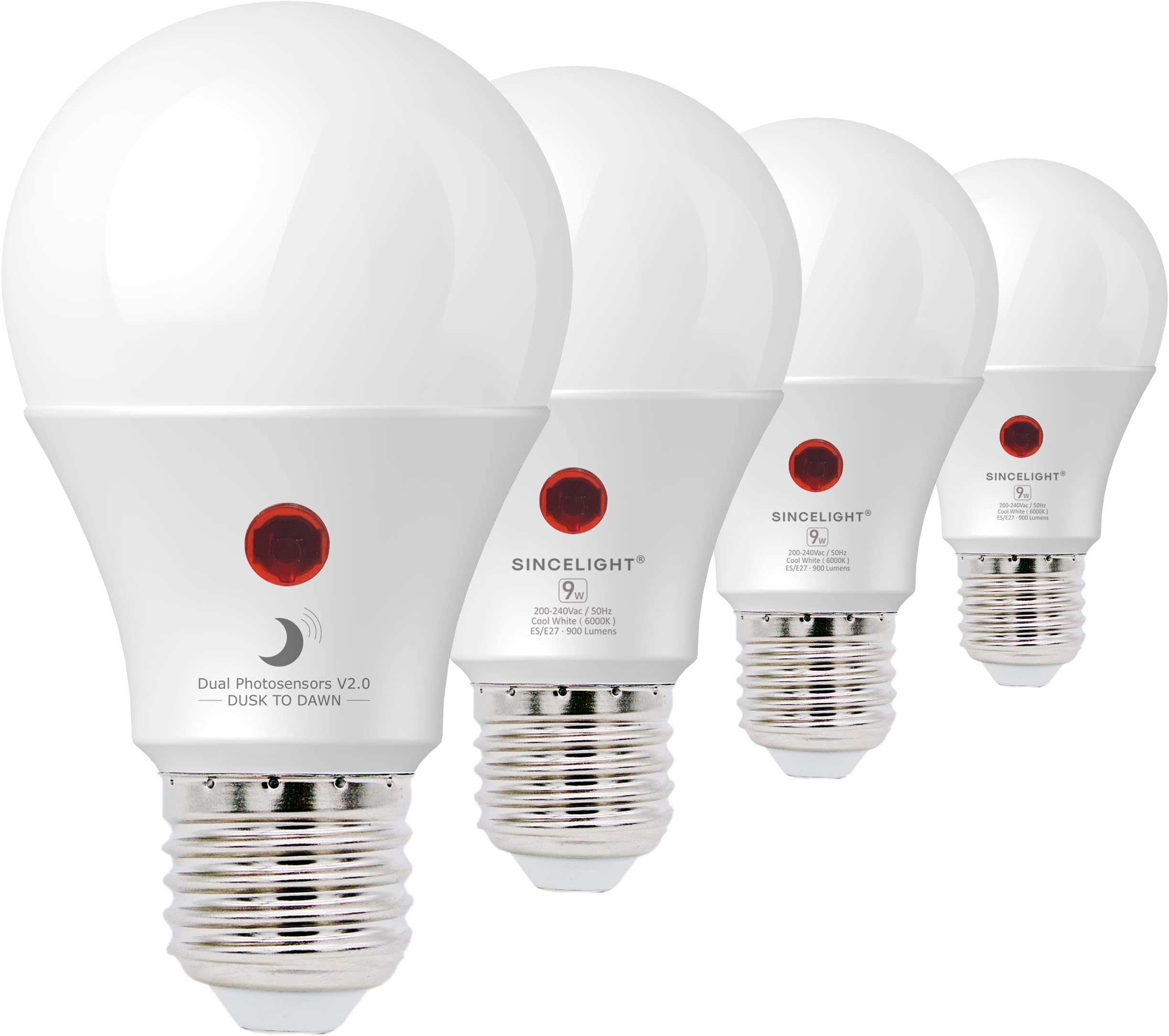 SINCELIGHT Dusk to Dawn LED Light Bulb 9W with Dual Photocell Sensors ...