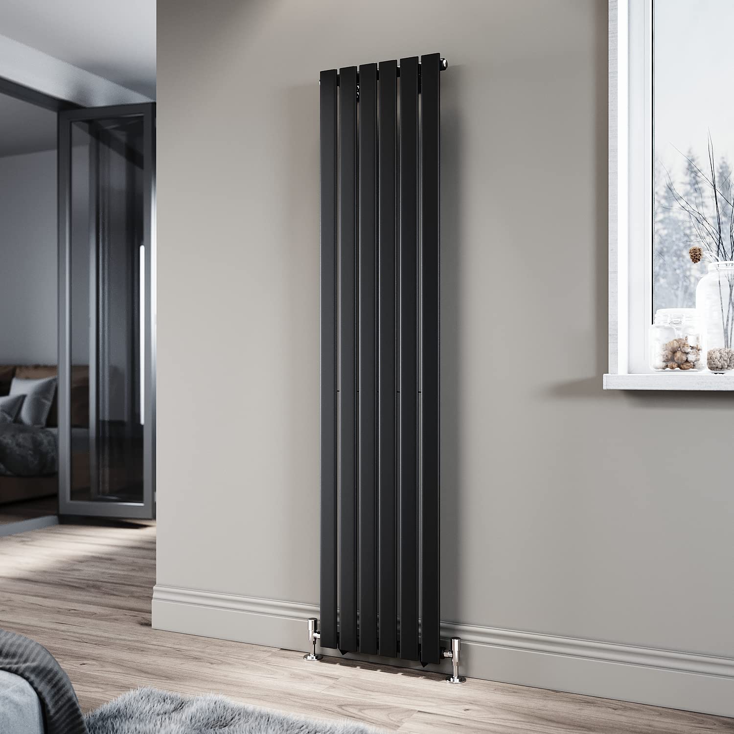 ELEGANT Black Single Panel Radiator 1800 x 408 mm Modern Flat Panel ...