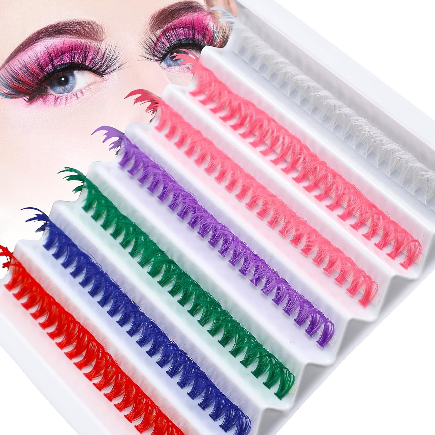Mixed Colorful Lashes Cluster, 140 Pcs 14mm Individual False Lashes, 6 ...
