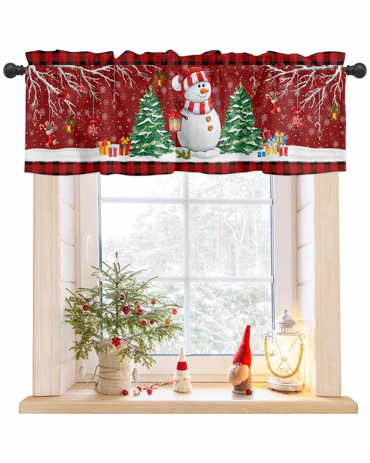 Amazon.com: Red Christmas Curtain Valances for Windows, Snowman Window ...