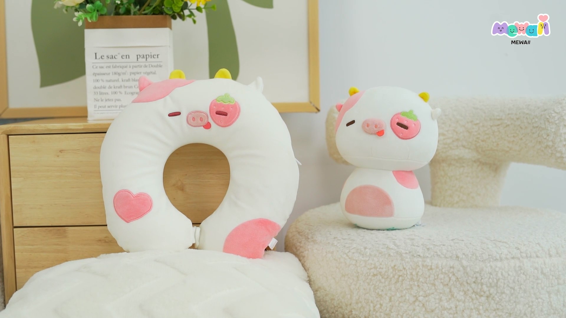 Watch Mewaii Reversible Strawberry Cow Stuffed Animal Travel Plush on ...