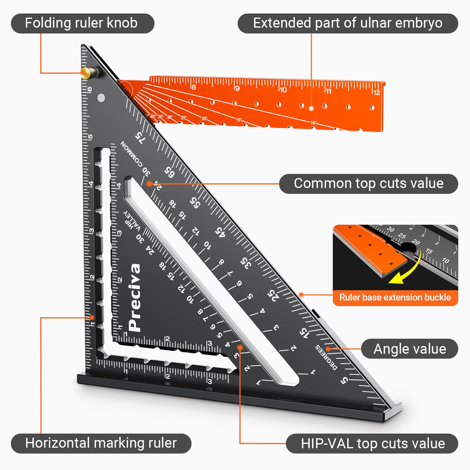 Snapklik.com : Preciva Foldable Carpenter Square Ruler, 12"