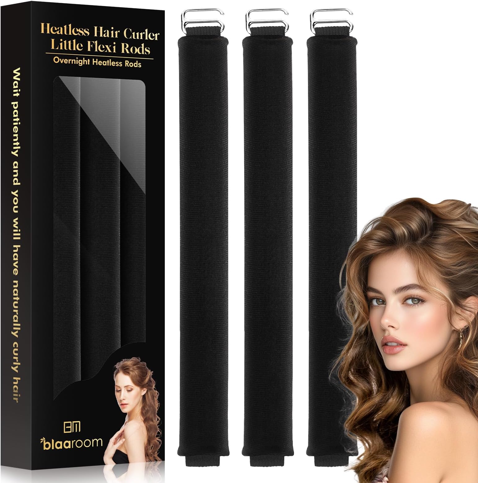 Amazon.com : Black Satin Covered Heatless Overnight Curling Rods for ...