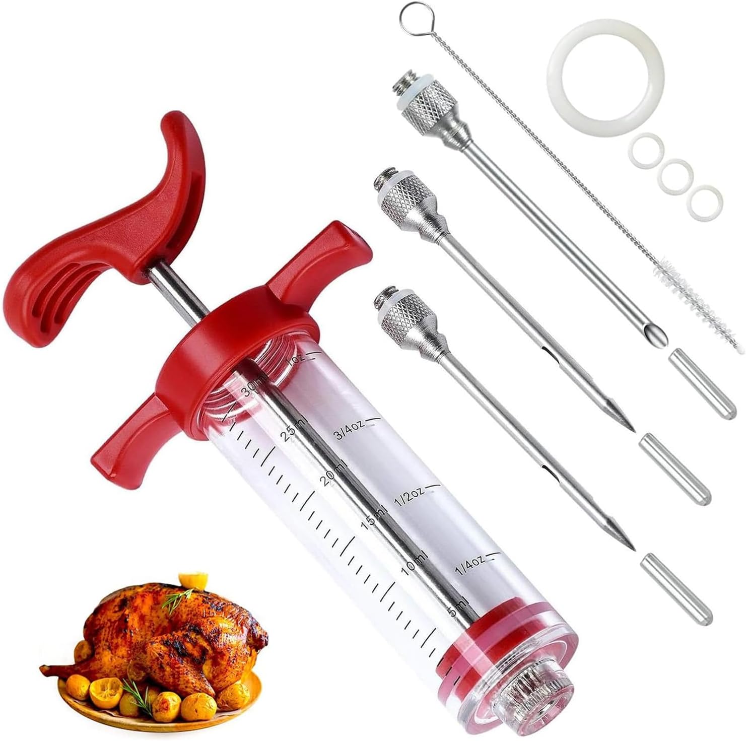 Plastic Meat Injector Syringe Kit - 30ml Capacity, 3 Stainless Steel ...