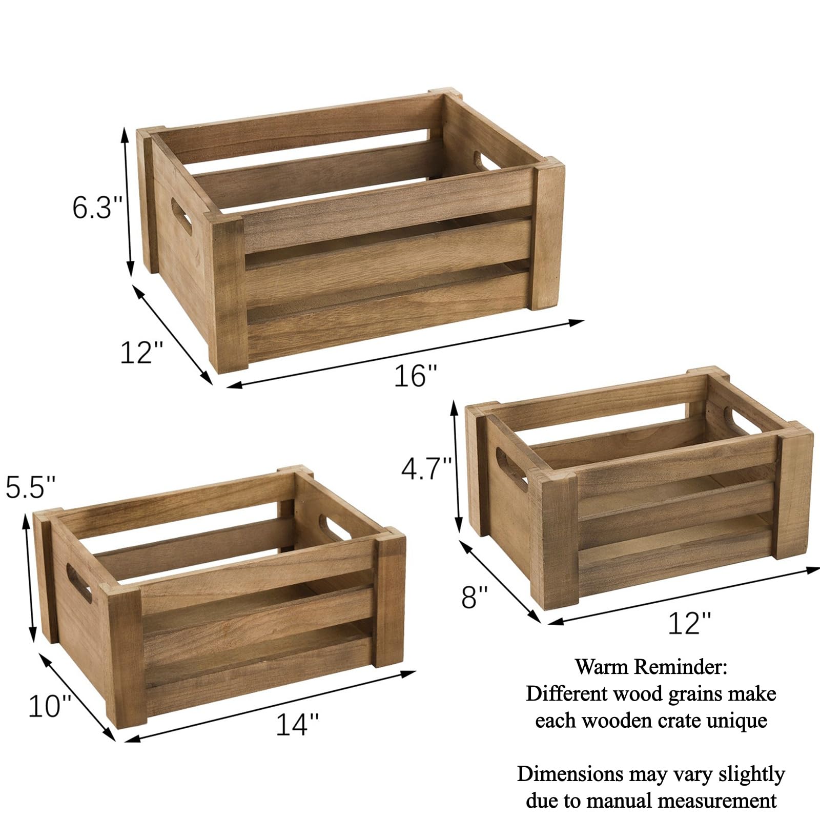 Snapklik.com : Lawei Set Of 3 Wood Nesting Storage Crates