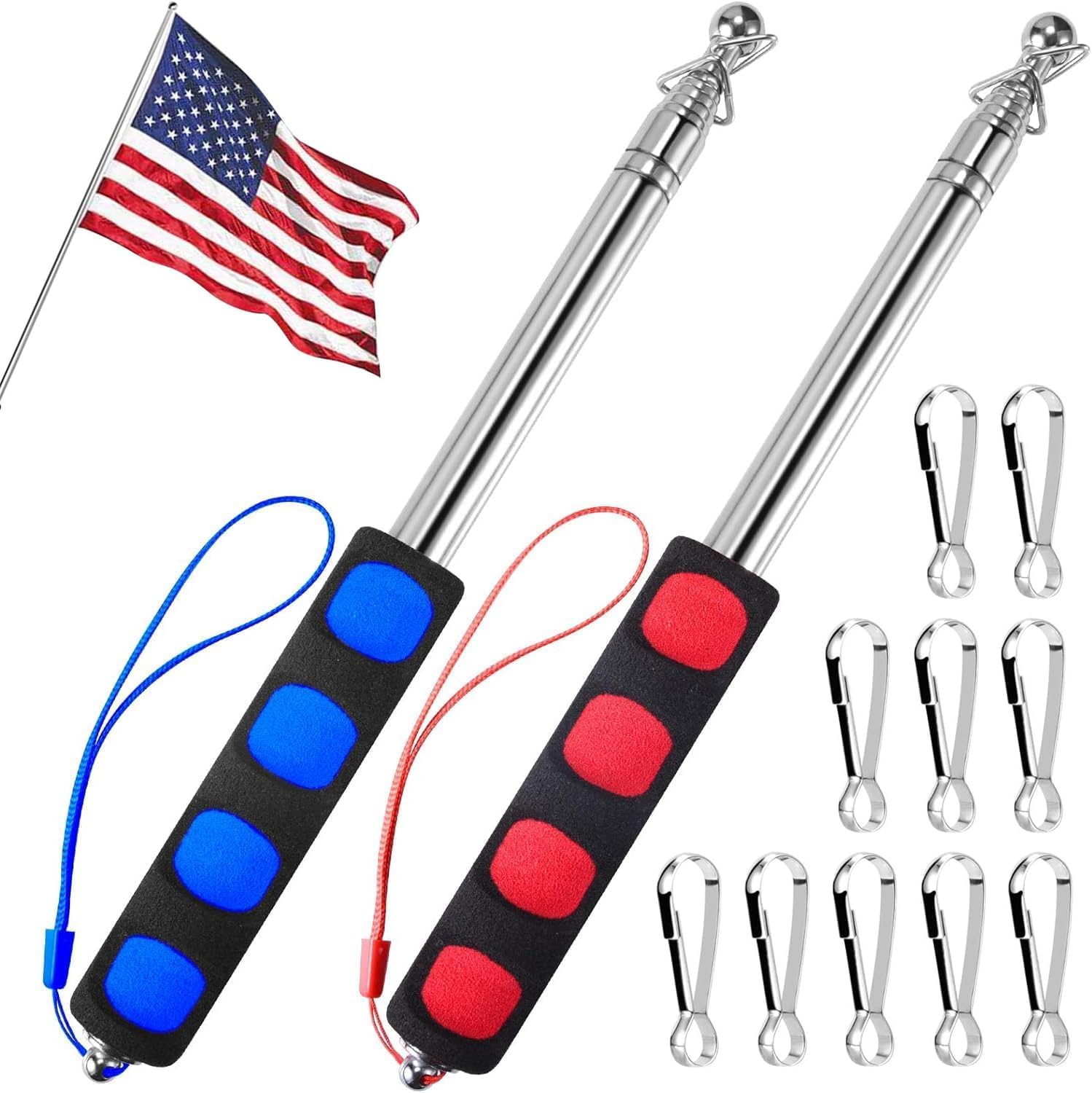 ZSTNPP 2 Pcs 1.2m Telescopic Flag Pole Extensible Stainless Steel ...