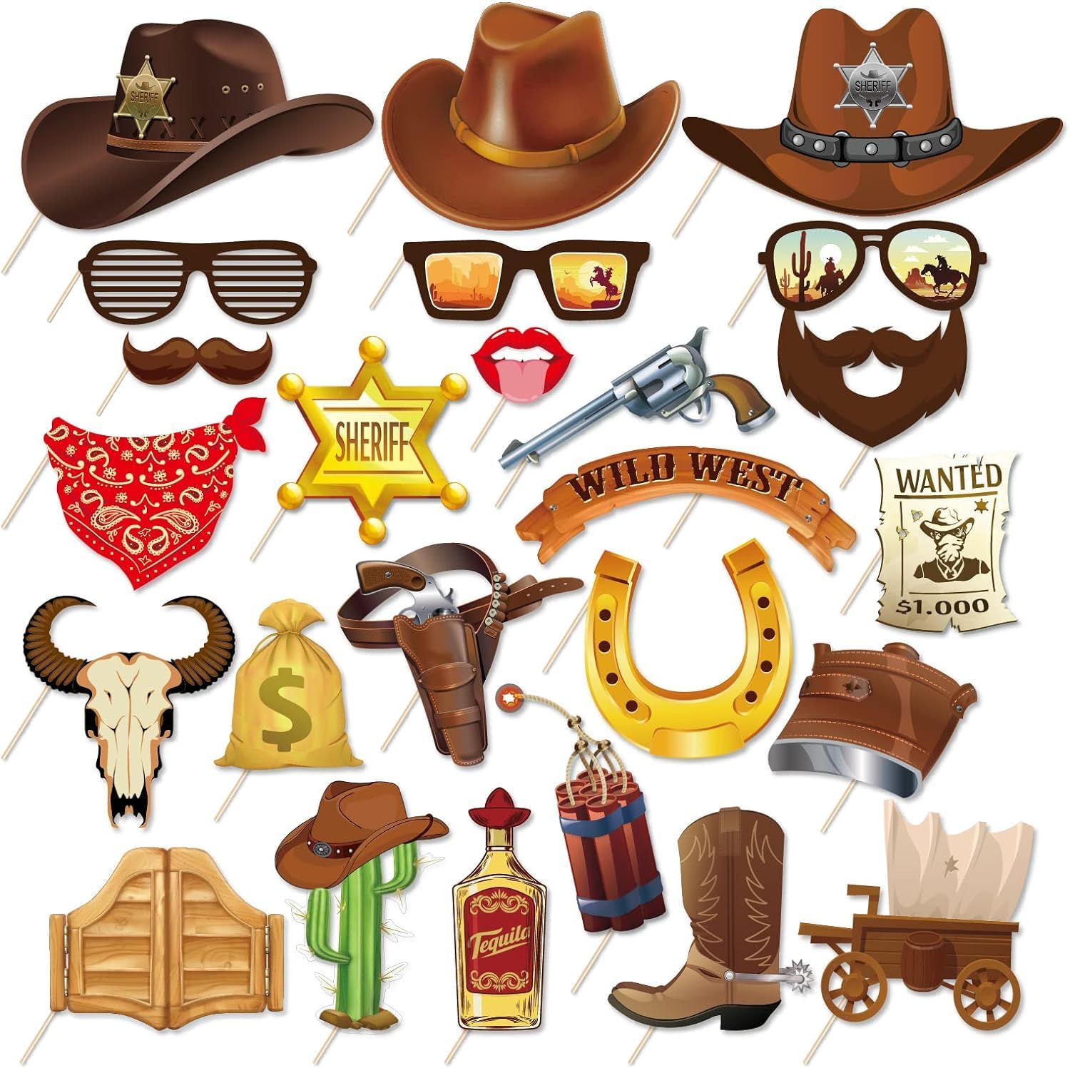 Amazon.com: CC HOME 25pcs Western Cowboy Photo Booth Props Cowboy Photo ...