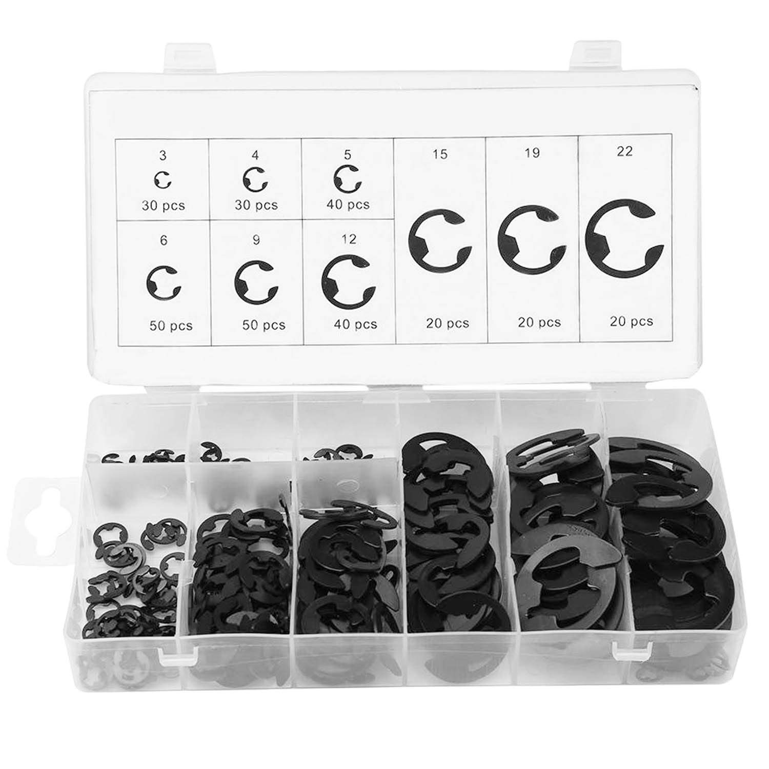 E-Clip Circlip External Retaining Ring Assortment Set - 300Pcs 9 Sizes ...