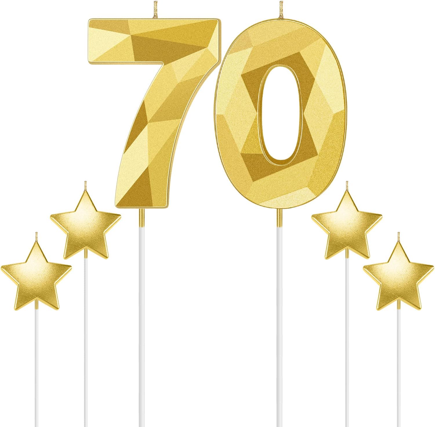 Amazon.com: 70th Birthday Candles for Cake, Gold Number 70 3D Diamond ...